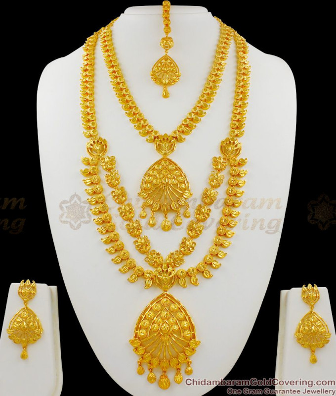 Haaram and Necklace Combo Sets, Long Kasu Malai, Ruby Stone Gold Plated ...