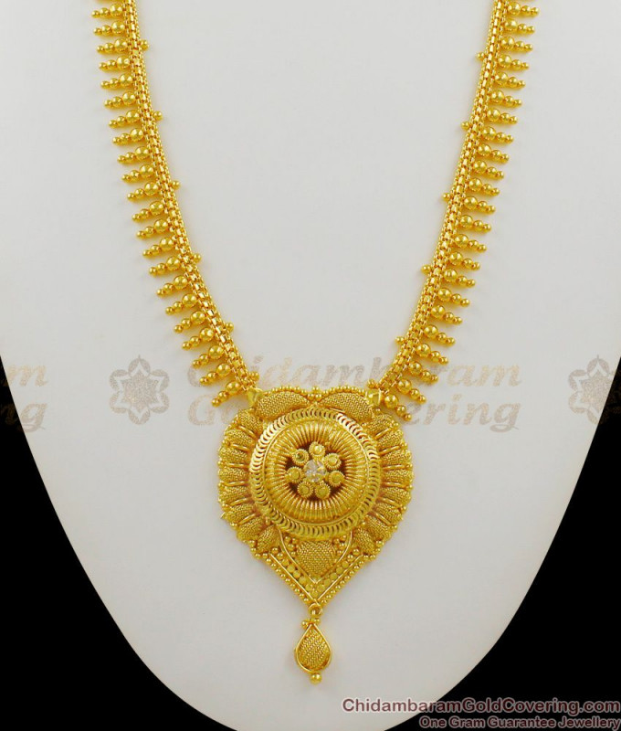 Long Kasu Malai, Ruby Stone Gold Plated Aaram, American Diamond Aaram ...