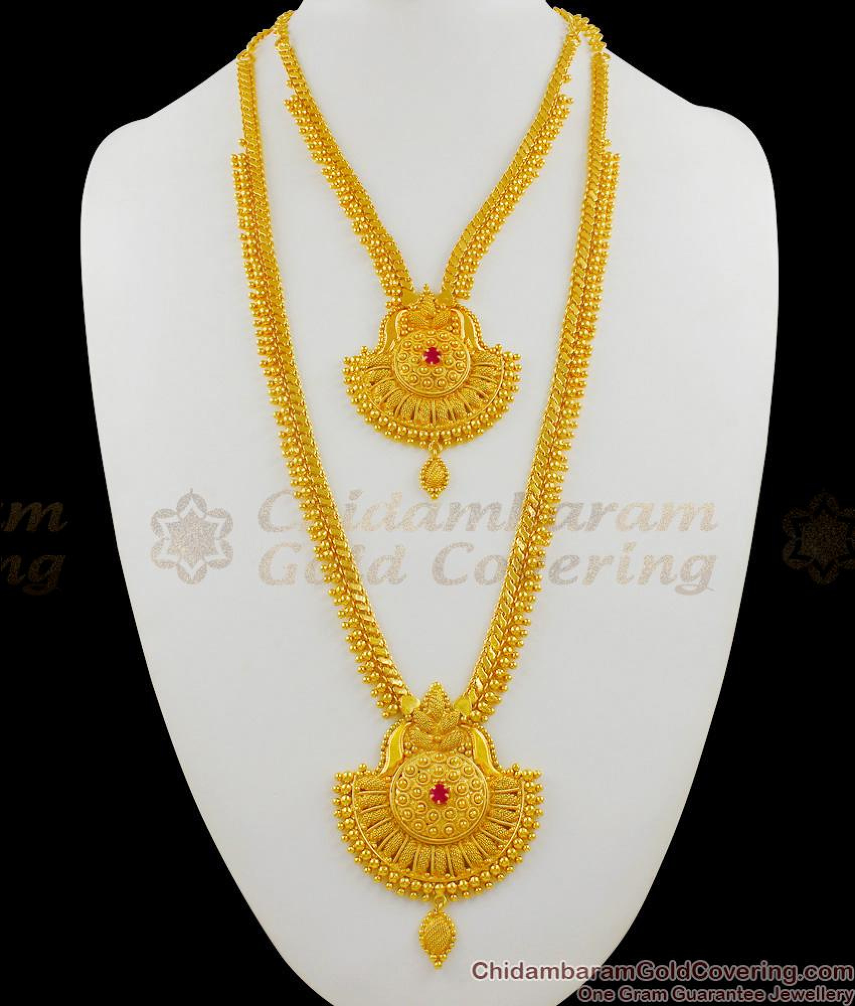 Heavy Lin Chain Kerala Traditional Ruby Stone Big Dollar Bridal Haram ...
