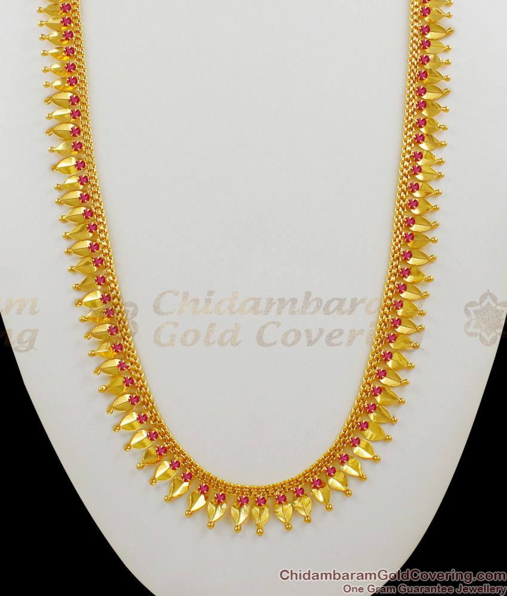 Traditional Mullaipoo Haram With Ruby Stone Gold Plated Bridal ...
