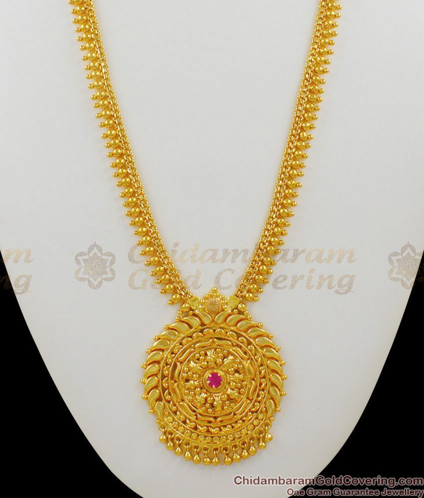 South Indian Traditional Gold Imitation Single Ruby Stone Haram With ...