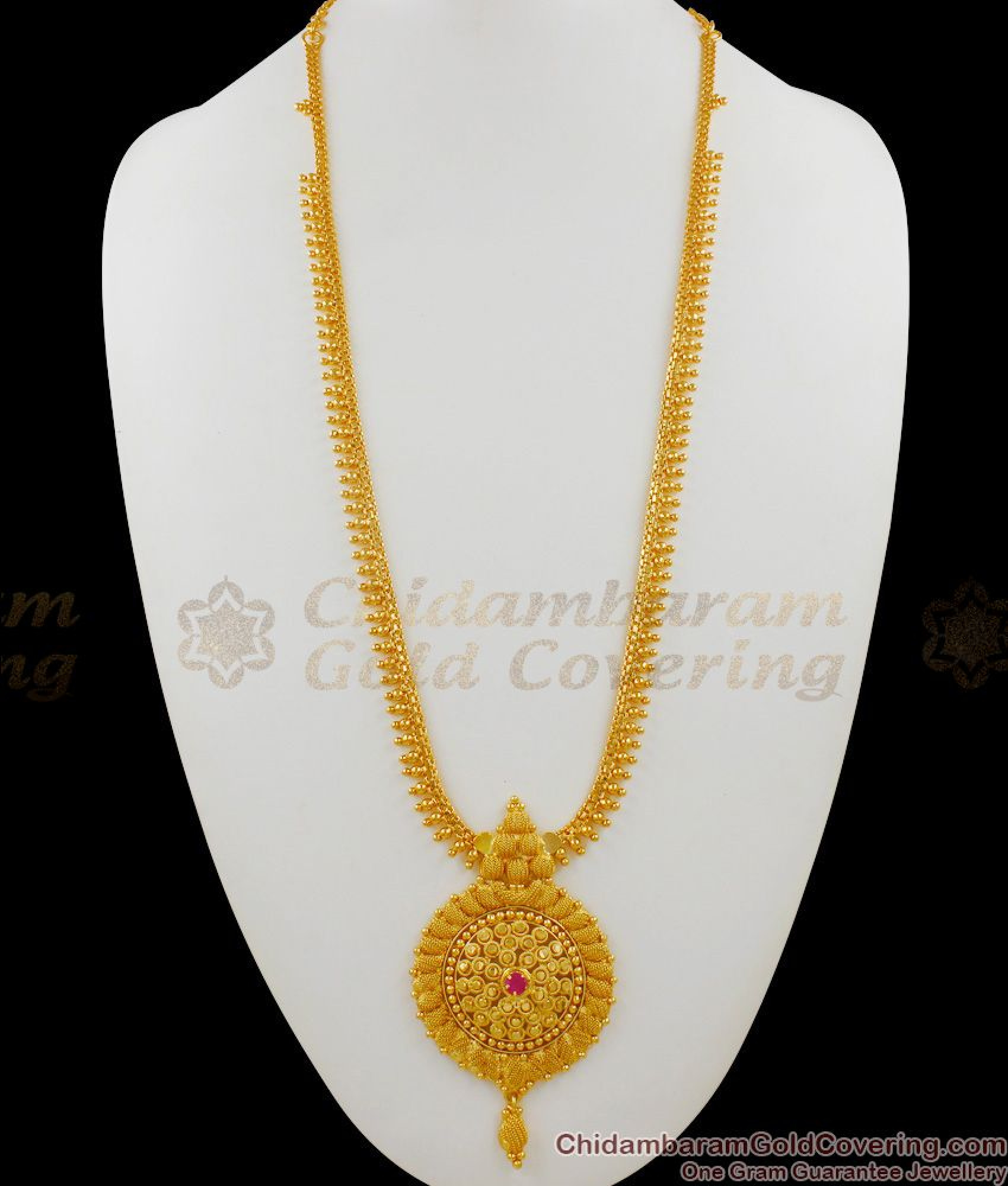South Indian Traditional Gold Imitation Single Ruby Stone Haram With ...