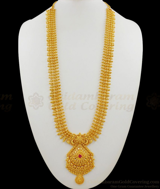 Long Kasu Malai, Ruby Stone Gold Plated Aaram, American Diamond Aaram ...