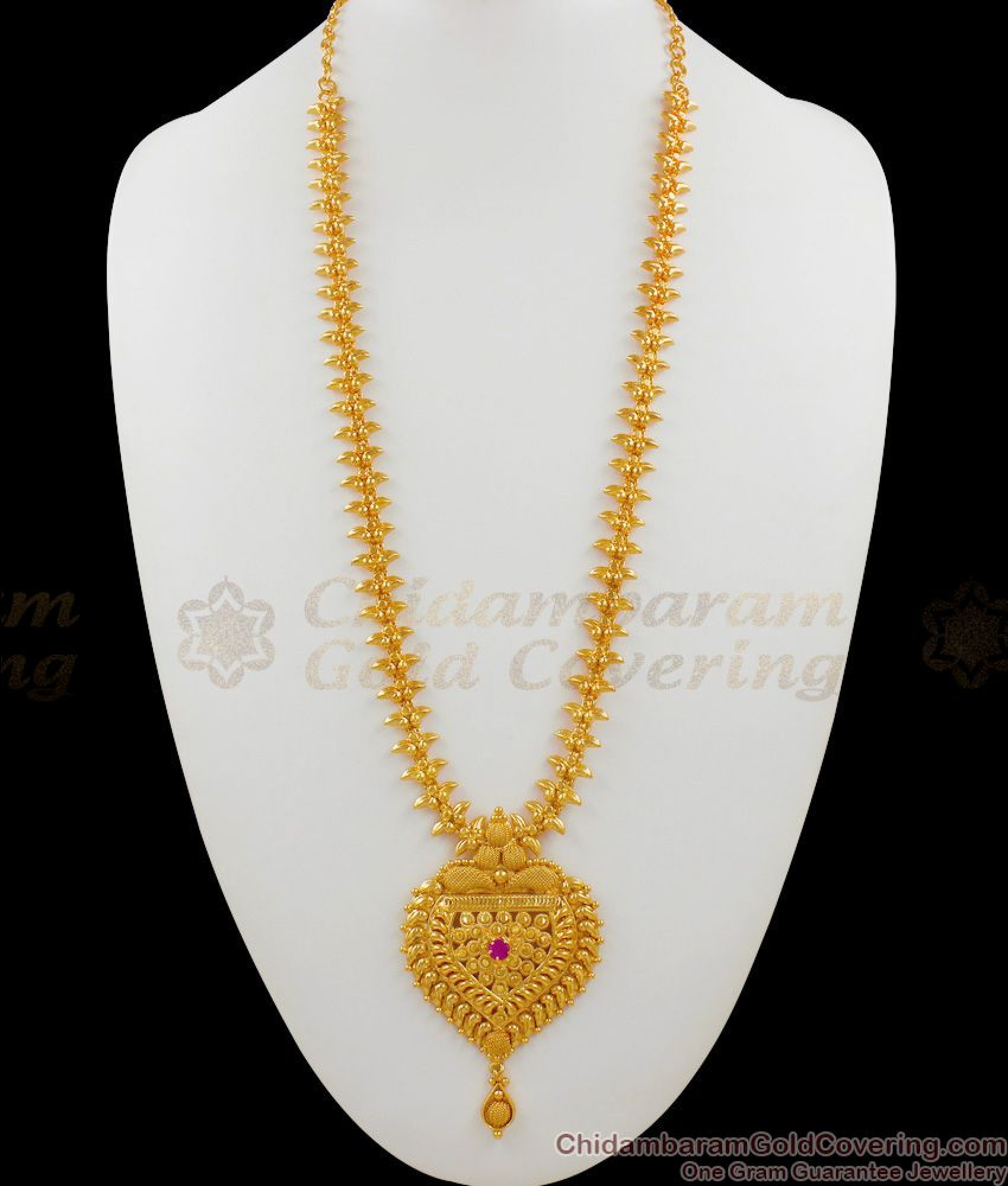 Trendy Heart Fashion Real Gold Bridal Haram With Ruby Stone Jewelry For ...