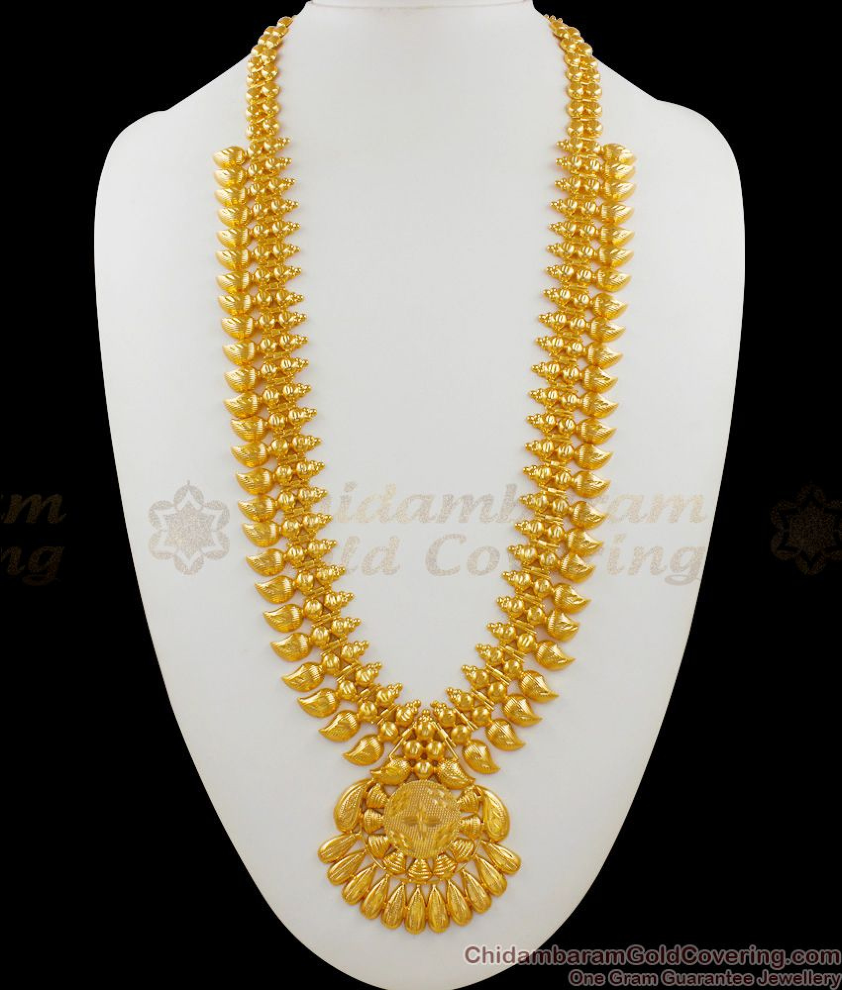 Festive Mango Design Plain Gold Grand Traditional Haram Jewelry For ...