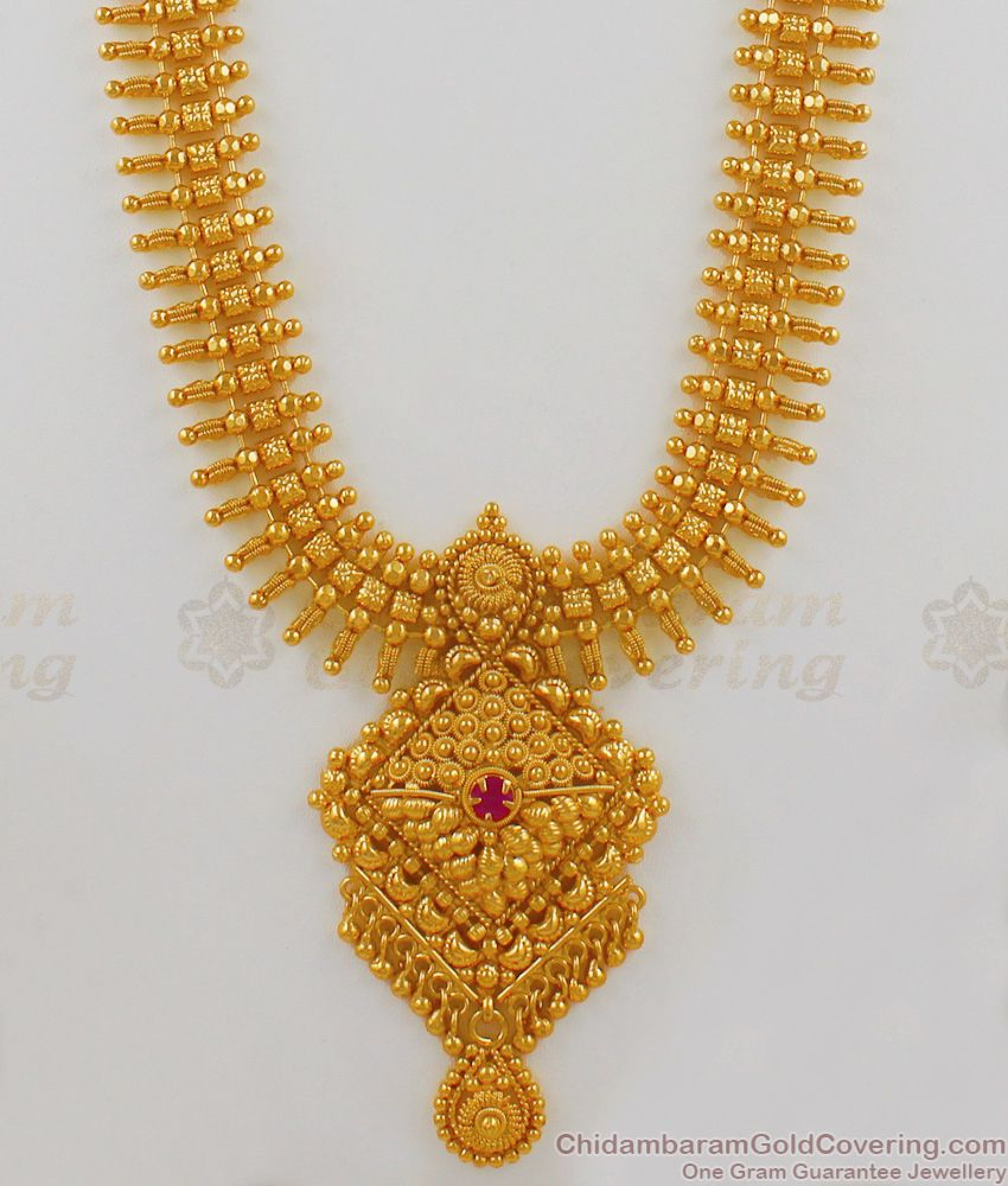 Fantastic Kerala Gold Design Long Haram Bridal Jewelry With AD Stone ...