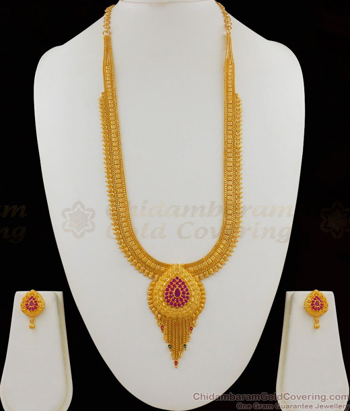 Kasu Malai, Ruby Stone Gold Plated Aaram, American Diamond Aaram ...