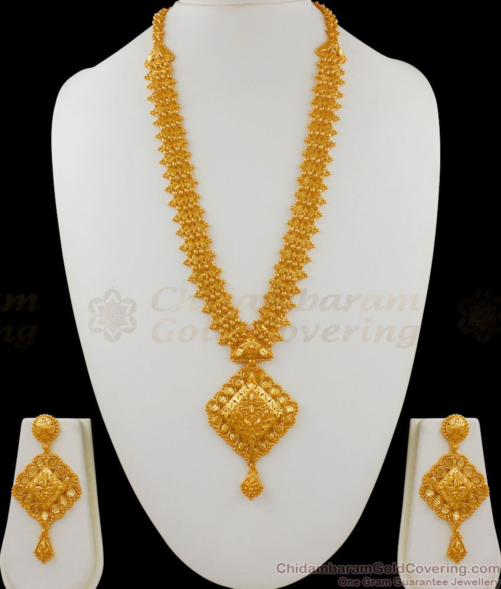 One Gram Gold Design Haram with Earrings Kerala Bridal Collection HR1546