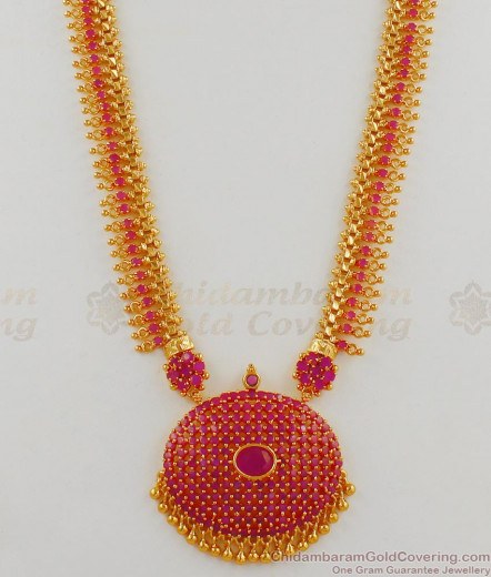 Kasu Malai, Ruby Stone Gold Plated Aaram, American Diamond Aaram ...