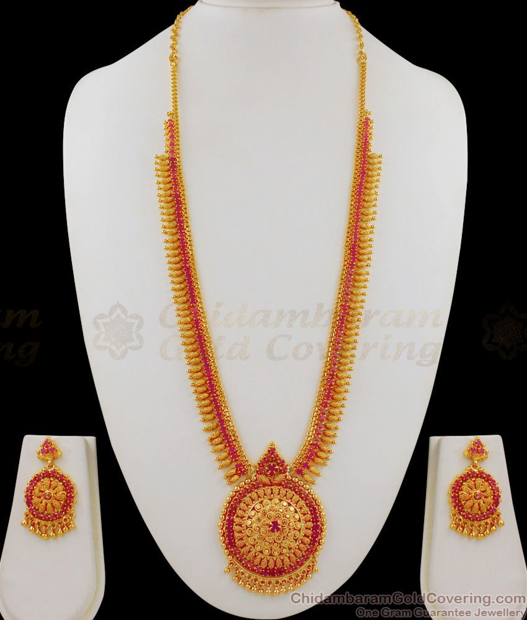 Buy Online Grand Full Ruby Stone Long Necklace With Earring Combo Set ...