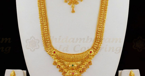 Artistic Original Gold Haaram Necklace Forming Bridal Combo Set With ...