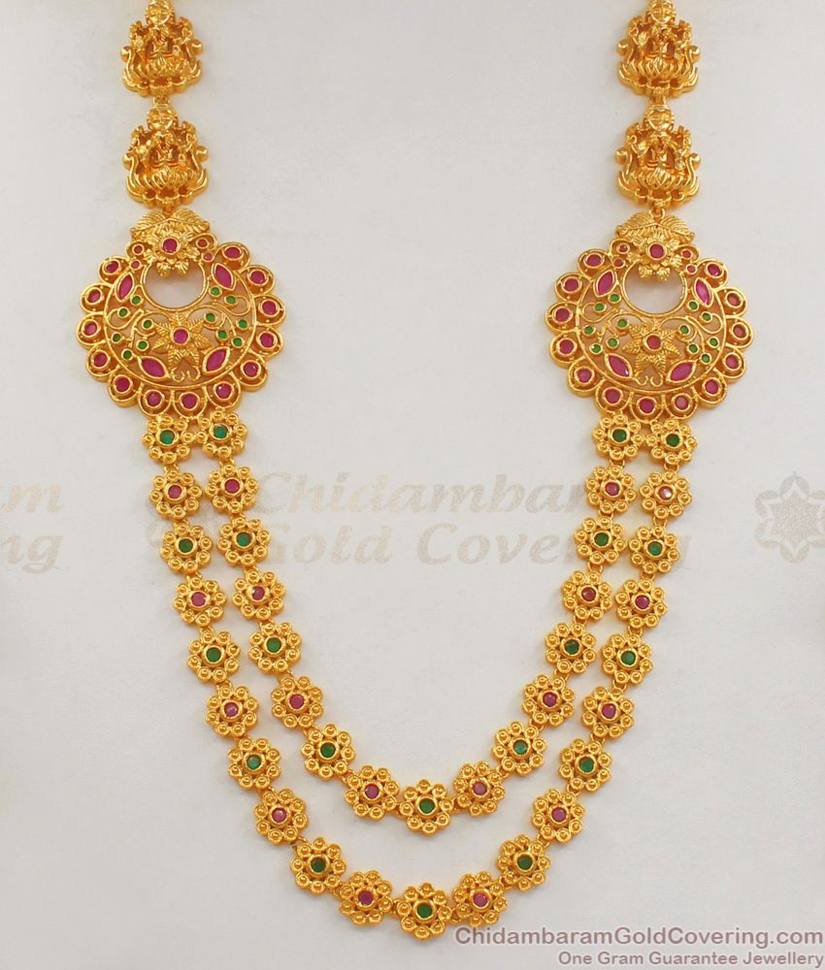 Premium Quality Lakshmi Design Gold Haaram Multi Colour Stone Jewelry ...