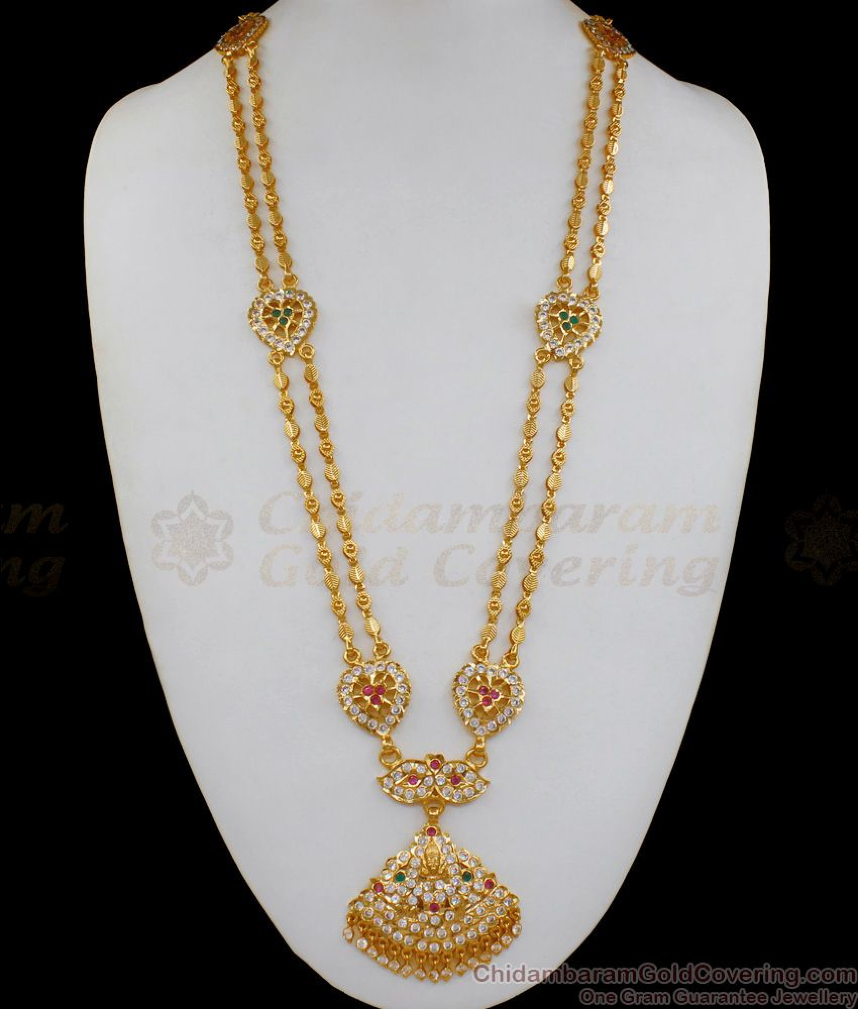 Buy Online Double Line Lakshmi Design Impon Gold Haaram Jewelry HR1722