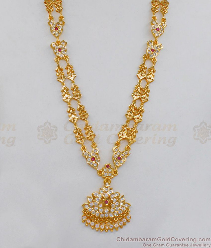 Kasu Malai, Ruby Stone Gold Plated Aaram, American Diamond Aaram ...