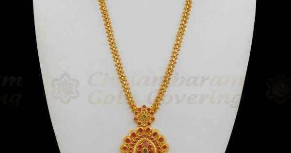 Handcrafted Long Necklace Ruby Stone Jewelry For Ladies HR1754