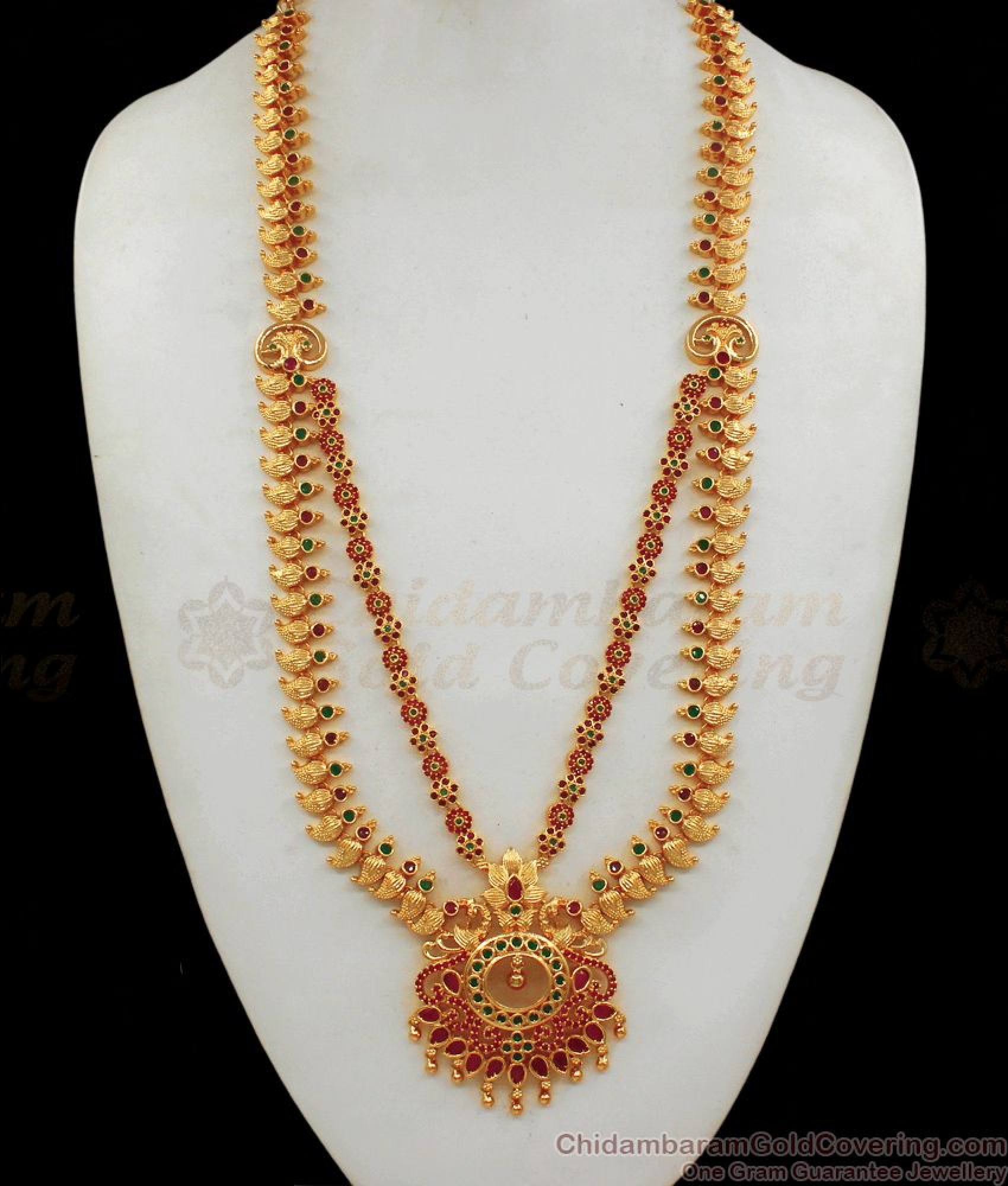 Buy Online Grand Ruby And Emerald Gold Haaram Design For Wedding ...