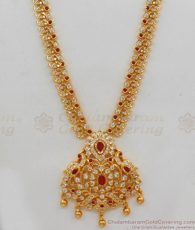 Kasu Malai, Ruby Stone Gold Plated Aaram, American Diamond Aaram ...