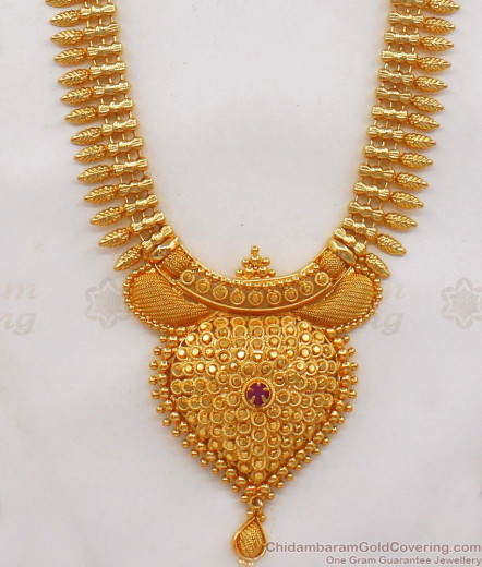Long Kasu Malai, Ruby Stone Gold Plated Aaram, American Diamond Aaram ...