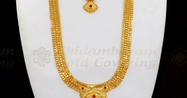 Karnataka Traditional Gold Forming Pavala Stone Long Necklace Combo Set ...