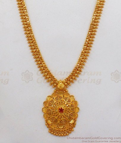 Long Traditional Kerala Leaf Pattern Gold Imitation Haram Collection ...