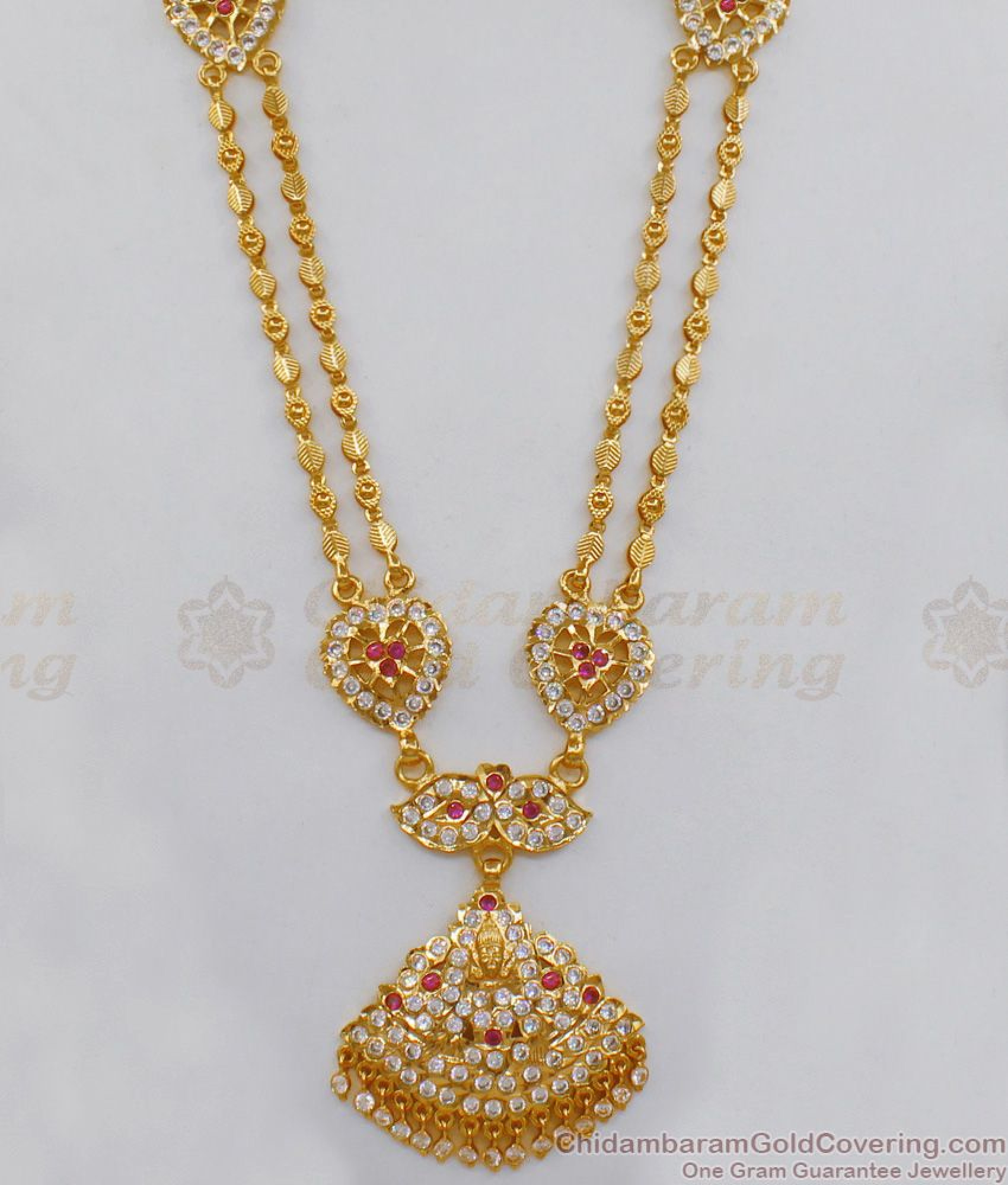 Buy Double Line Lakshmi Design Impon Gold Haaram Jewelry HR1851