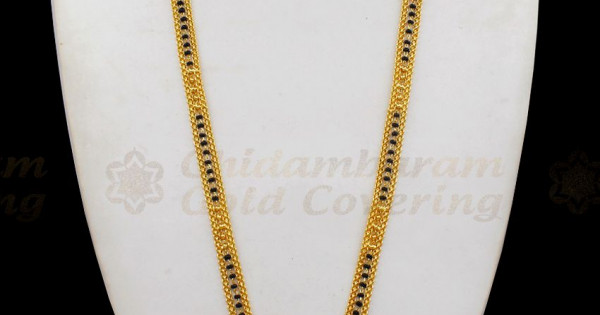 Forming Design Gold Black Beads Thick Mangalsutra Long Thali Chain HR1859