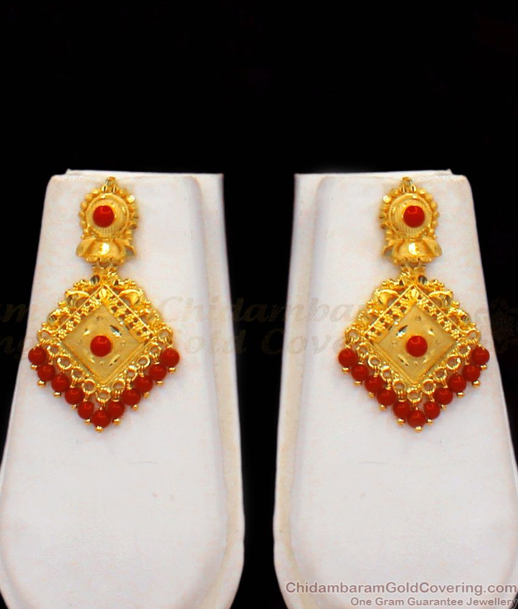 Grand Gold Forming Pavala Stone Haram With Earrings HR1883