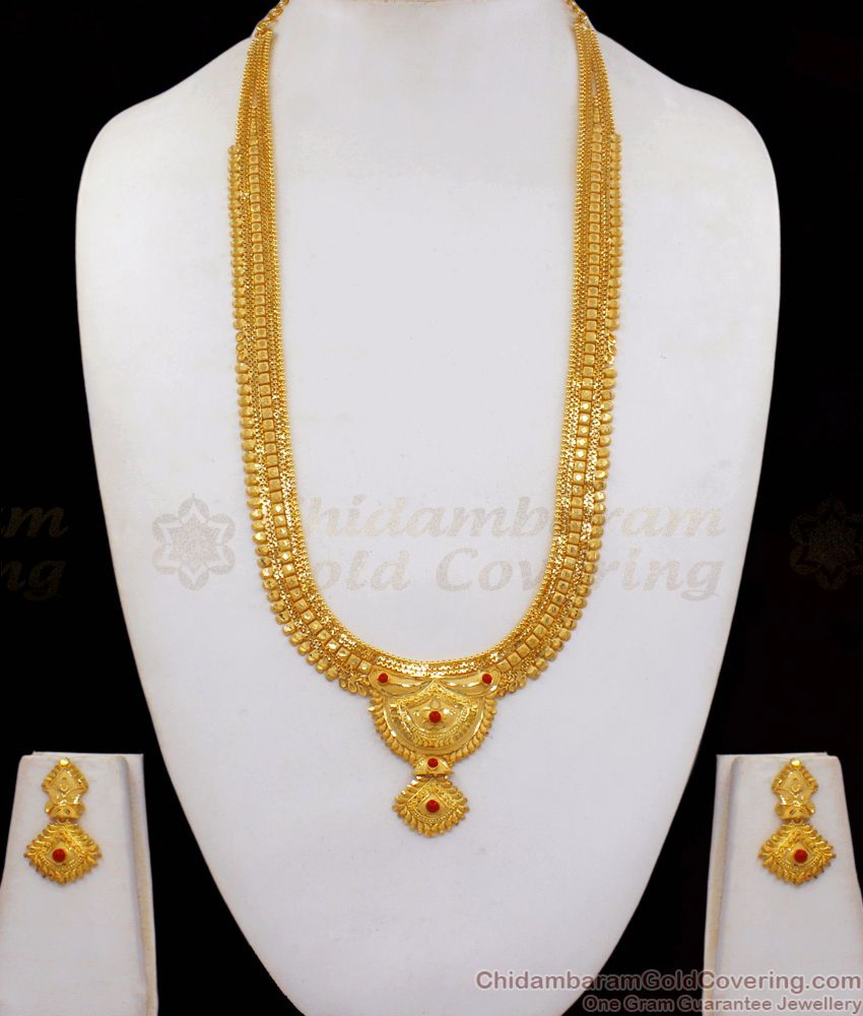 New Collection Pavala Stone Gold Haram With Earrings HR1885
