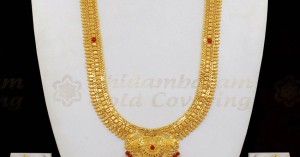 Buy Karnataka Coral Pavala Stone Gold Haaram Forming Pattern Earrings ...