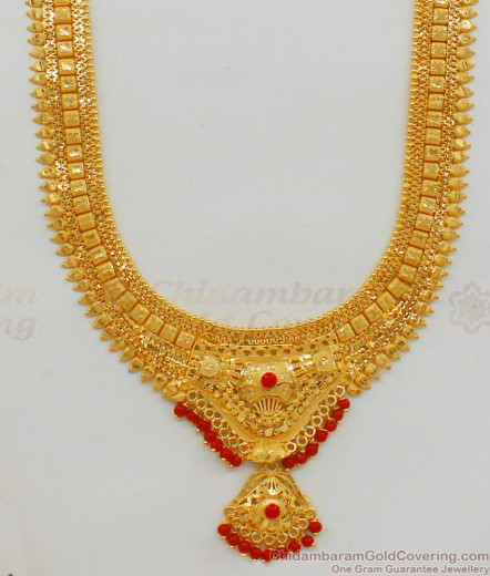 Long Kasu Malai, Ruby Stone Gold Plated Aaram, American Diamond Aaram ...