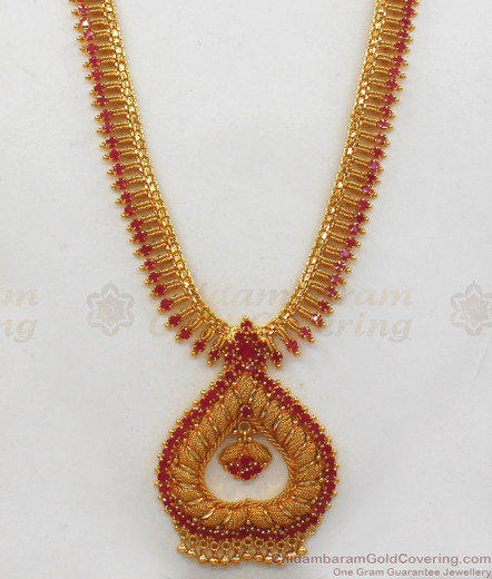 Long Kasu Malai, Ruby Stone Gold Plated Aaram, American Diamond Aaram ...