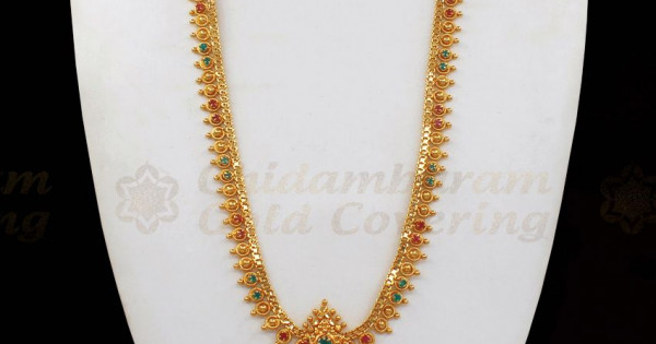 Pretty Ruby Emerald Stone Gold Haram From Chidambaram Gold Covering HR1925