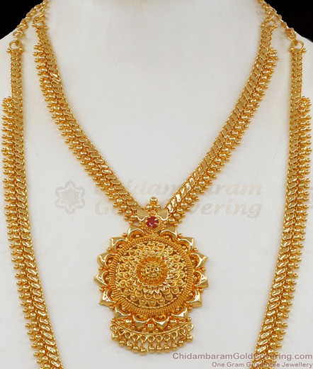 Kasu Malai, Ruby Stone Gold Plated Aaram, American Diamond Aaram ...