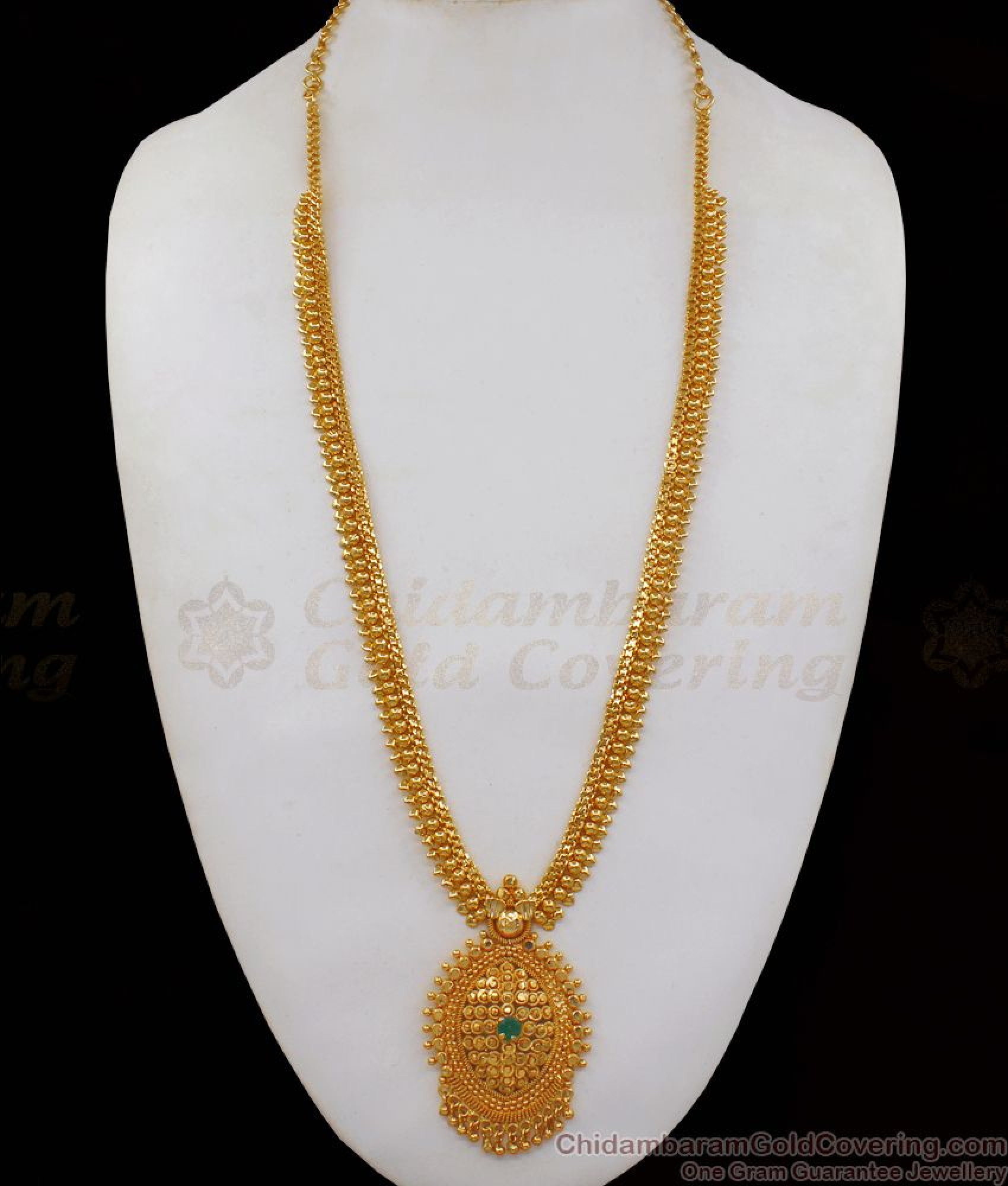 Beautiful AD Green Stone One Gram Gold Haram Collections HR1949