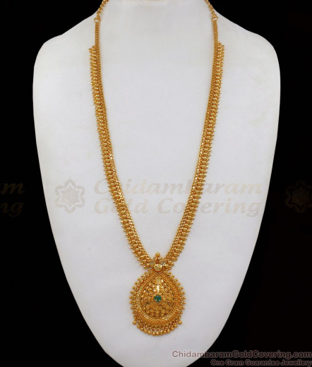 Long Kasu Malai, Ruby Stone Gold Plated Aaram, American Diamond Aaram ...