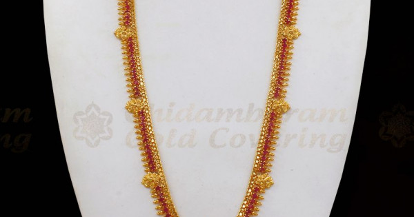 Trendy Full Ruby Stone One Gram Gold Haram For Bridal Wear HR1960