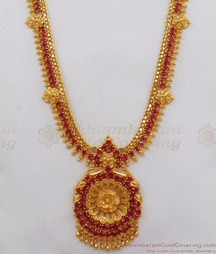 Long Kasu Malai, Ruby Stone Gold Plated Aaram, American Diamond Aaram ...