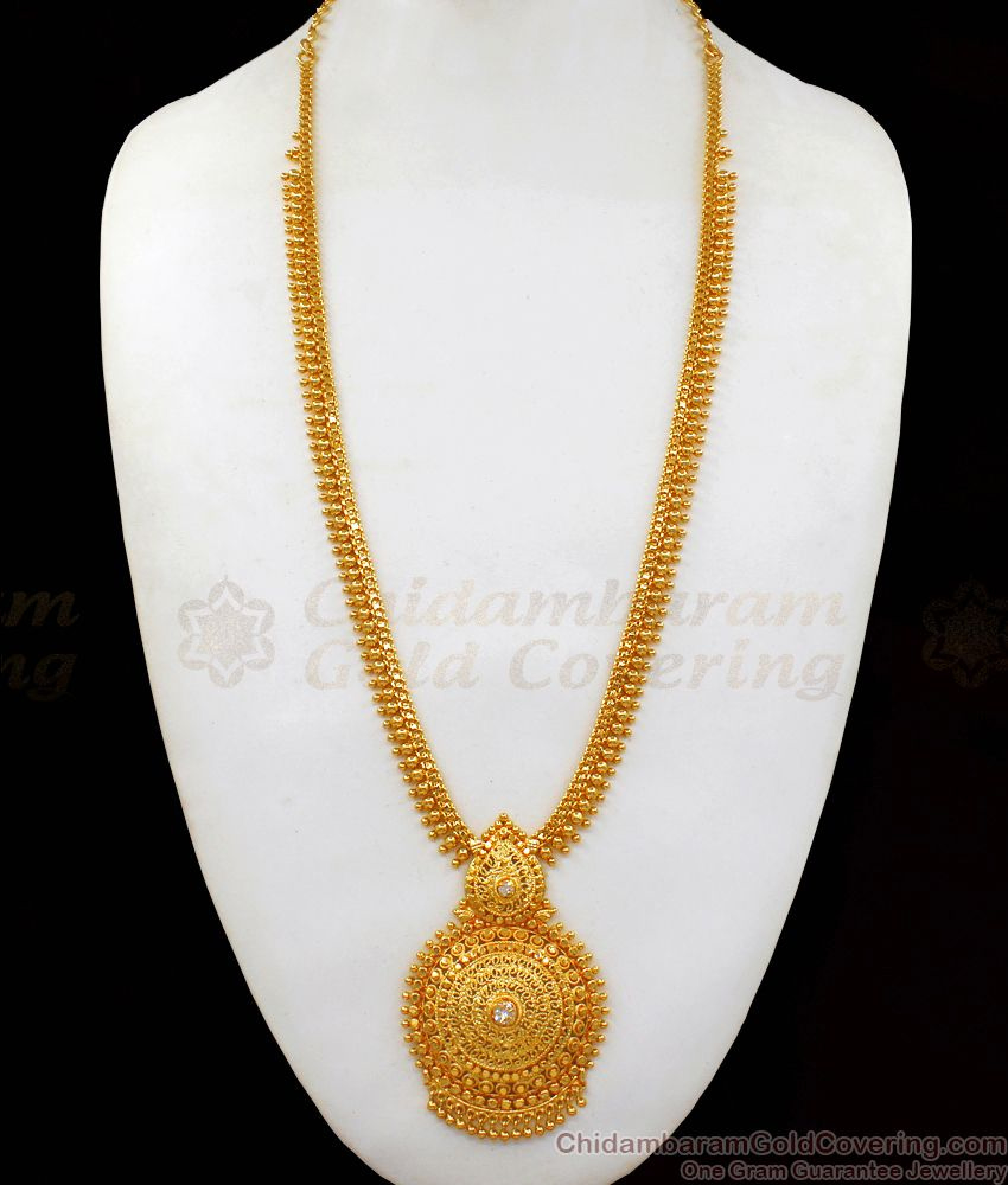 Classy Kerala White Stone Gold Haaram Design For Bridal Collection HR1976