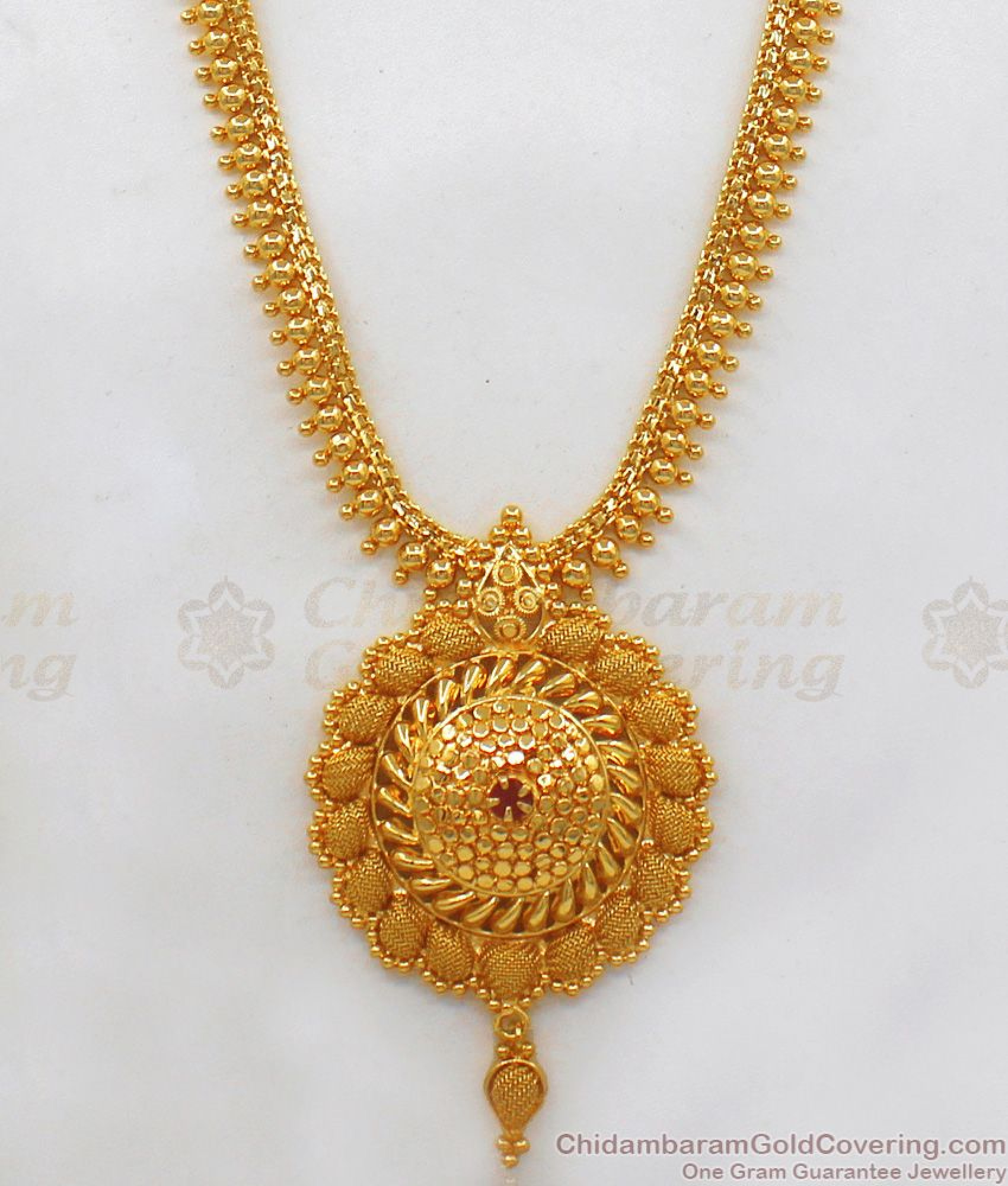 Traditional Ruby Stone Gold Haaram Design For Bridal Collection HR1977