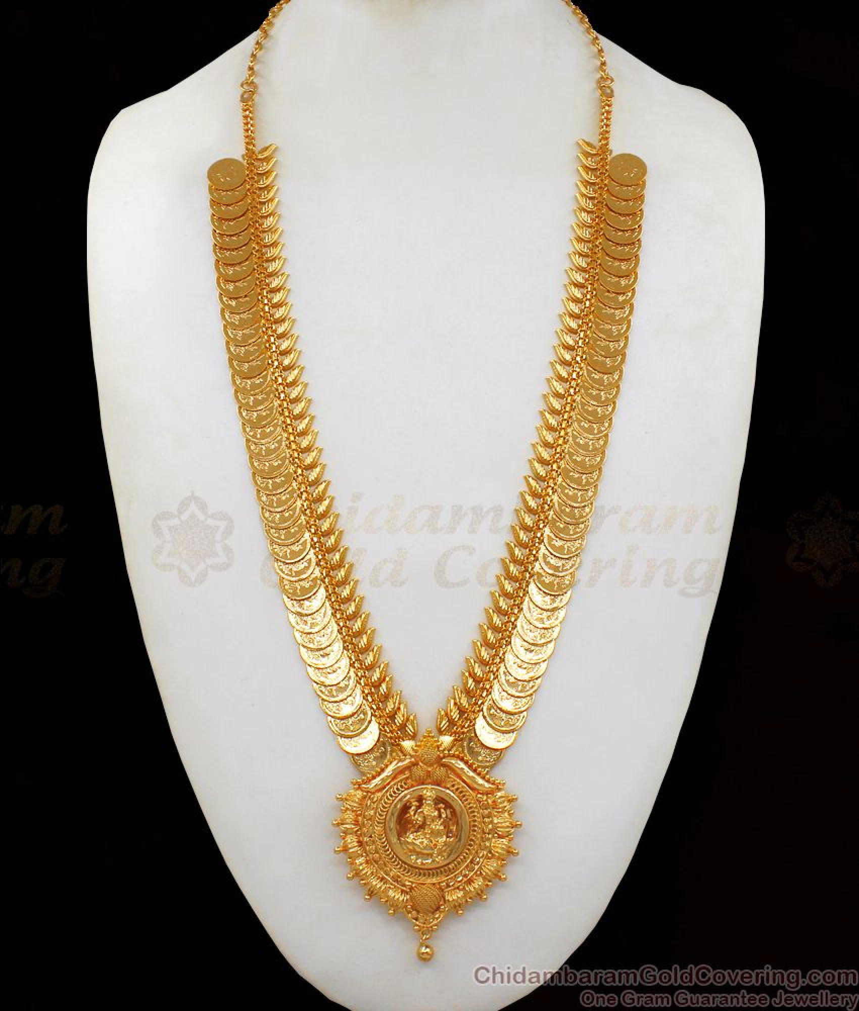 One Gram Gold Lakshmi Kasu Malai Haram Design Gold Plated Jewelry HR1983 One Gram Gold Lakshmi Kasu Malai Haram Design Gold Plated Jewelry HR1983