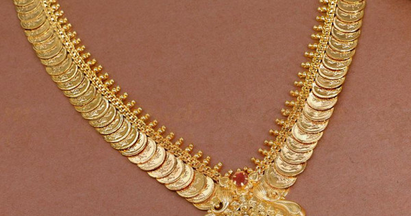 New Arrival Single Ruby Stone Lakshmi Gold Kasu Malai Haram Design HR1987