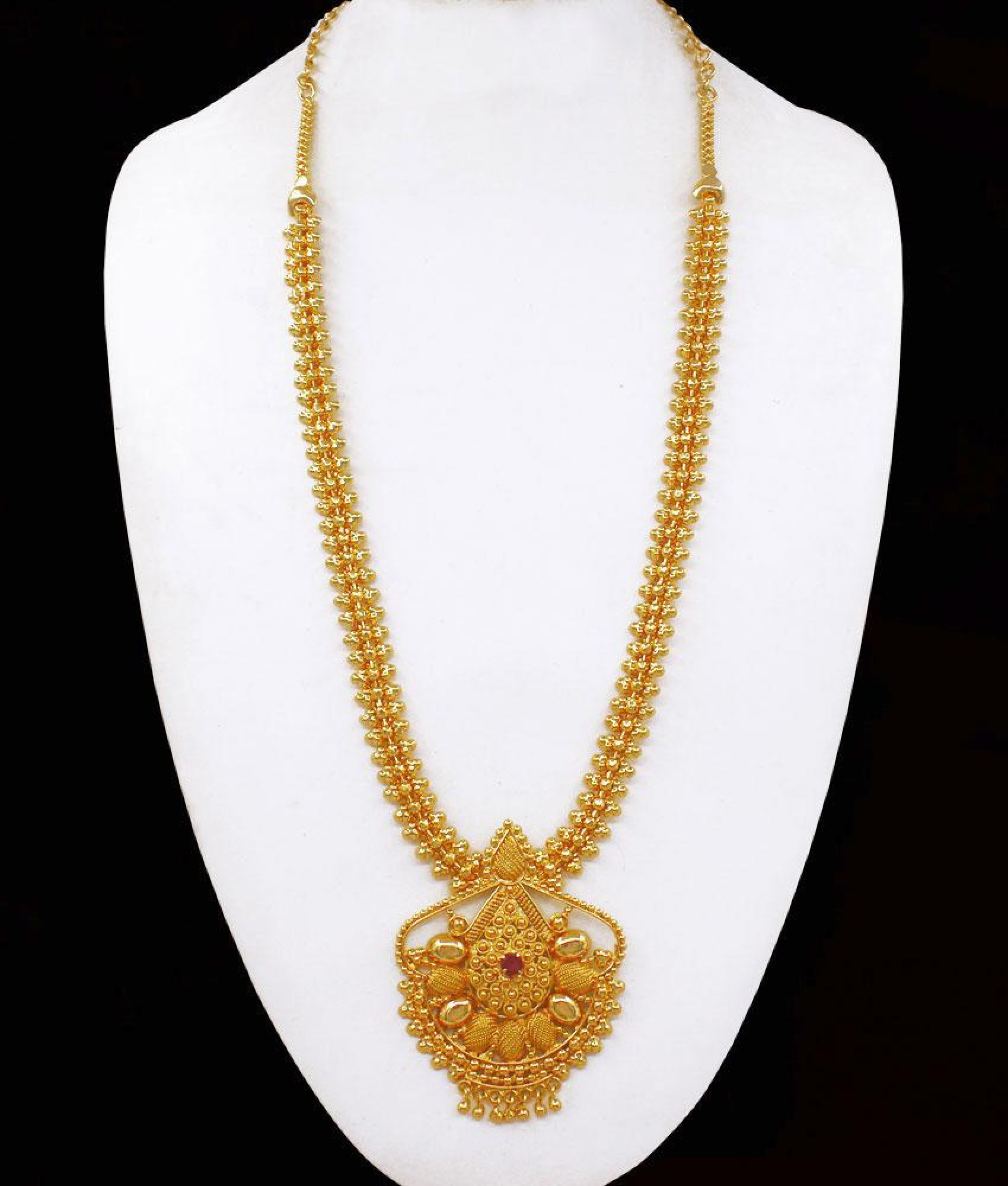 Mullaipoo Gold Imitation Haram Net Pattern Ruby Stone Bridal ...