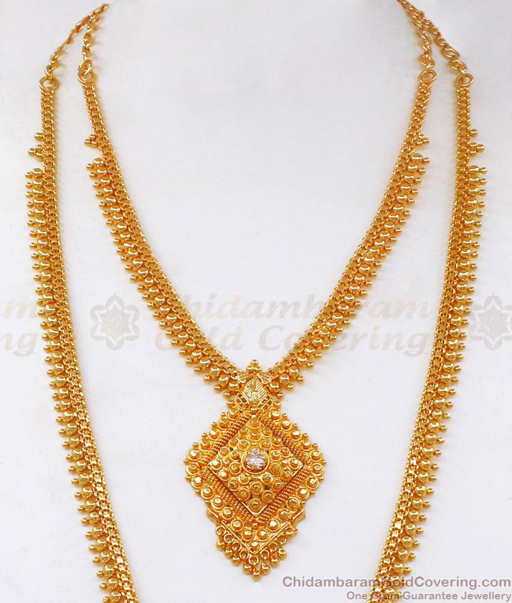 Affordable Gold Imitation Haram White Stone Necklace Combo Set HR2021