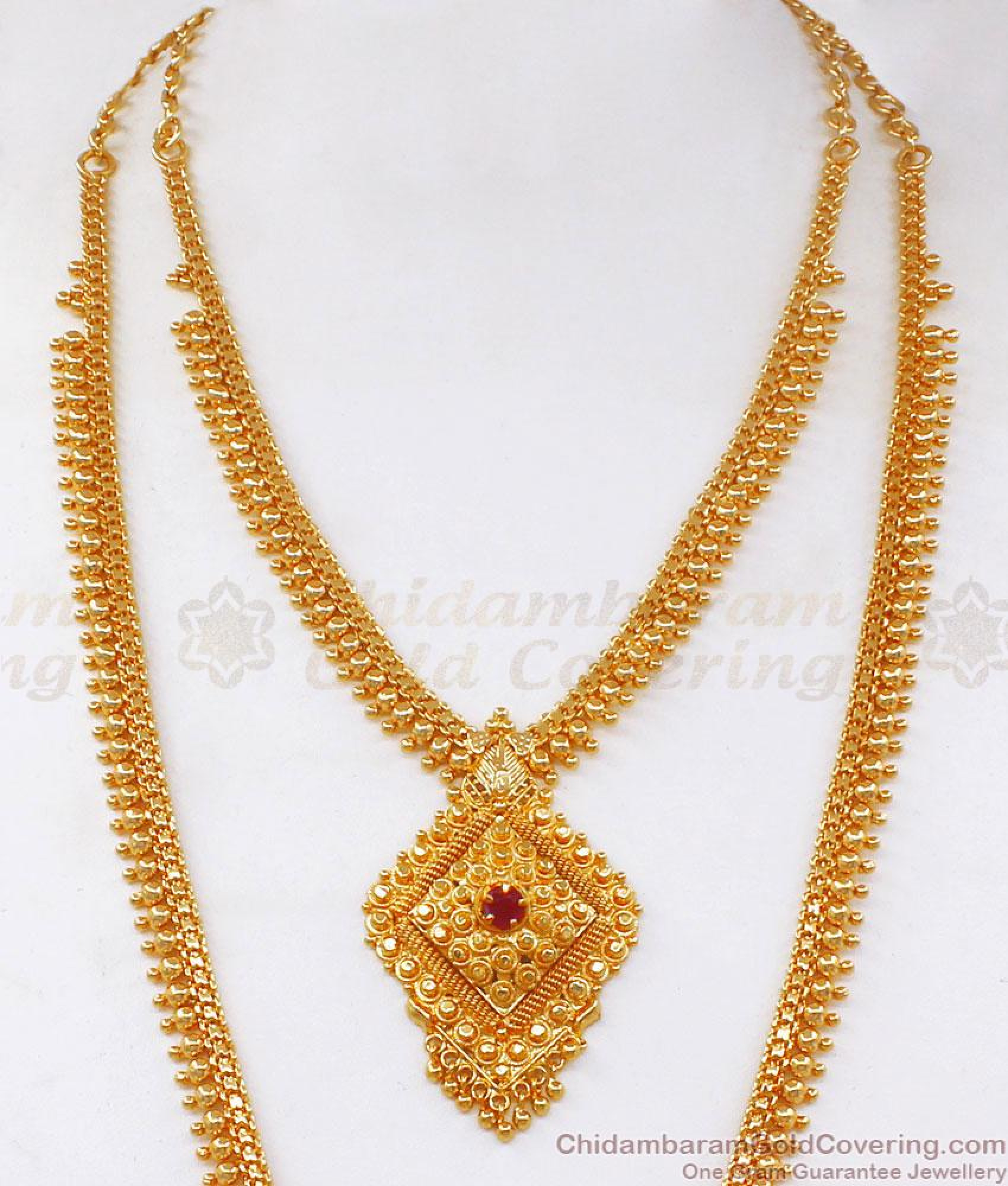 Traditional Ruby Stone 1 Gram Gold Imitation Haram Necklace Combo Set ...