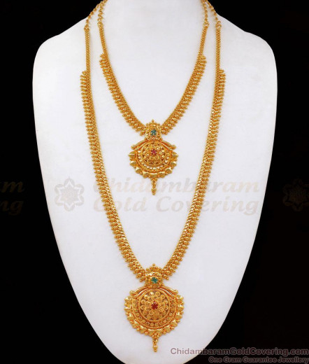 Kasu Malai, Ruby Stone Gold Plated Aaram, American Diamond Aaram ...