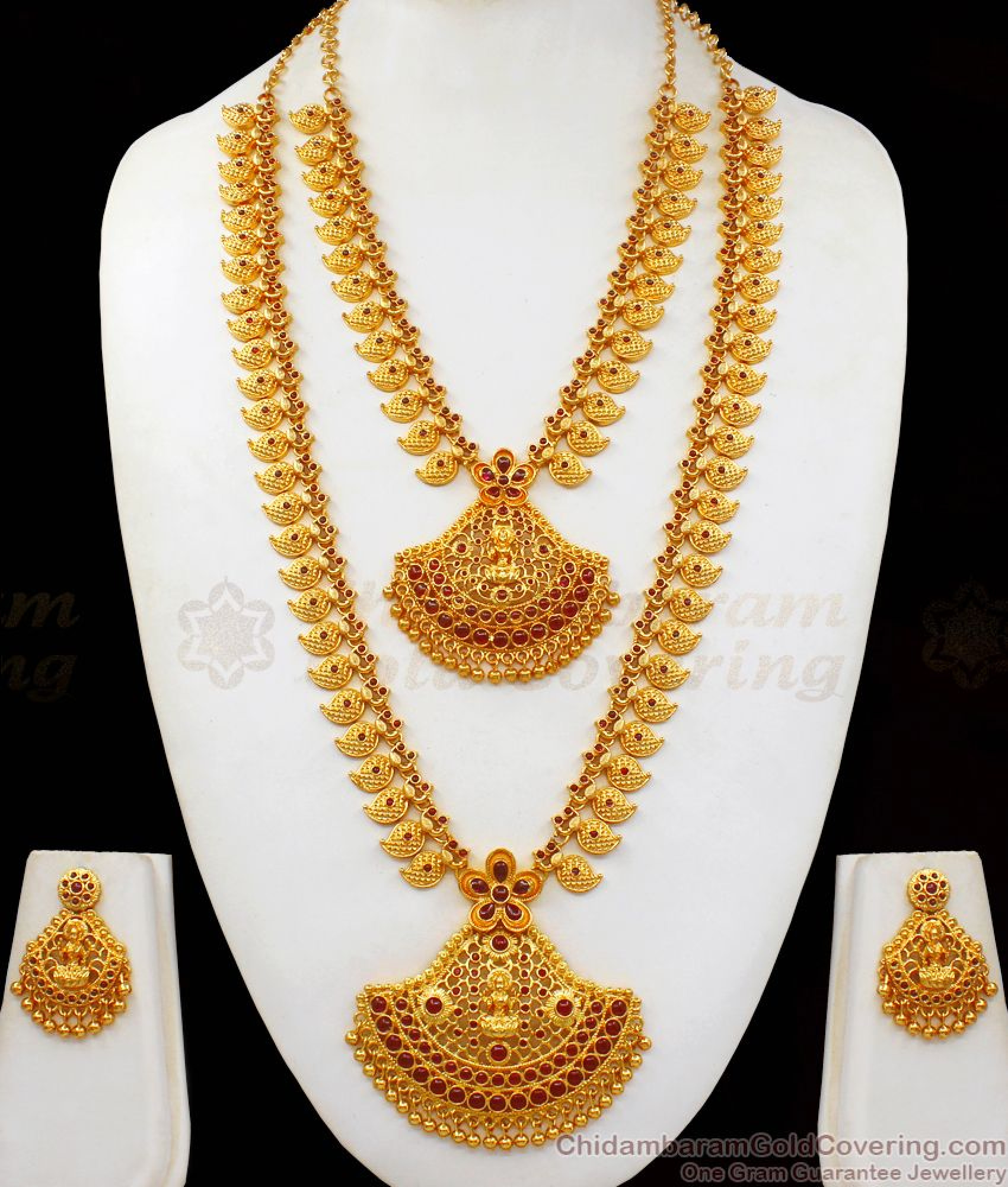 Premium Kemp Stone Mango Design Lakshmi Gold Haram Combo Bridal ...