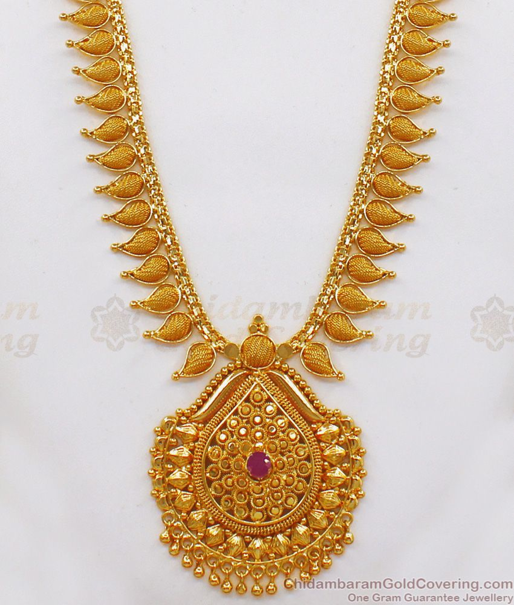 Maanga Design Ruby Stone One Gram Gold Long Haram HR2073