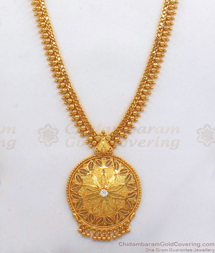 Long Kasu Malai, Ruby Stone Gold Plated Aaram, American Diamond Aaram ...