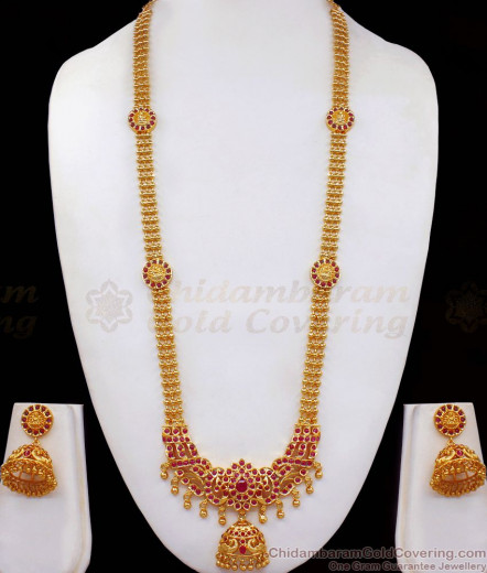 Kasu Malai, Ruby Stone Gold Plated Aaram, American Diamond Aaram ...