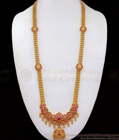 New One Gram Gold Haram Design With Single Ruby Stone Jewelry HR2130